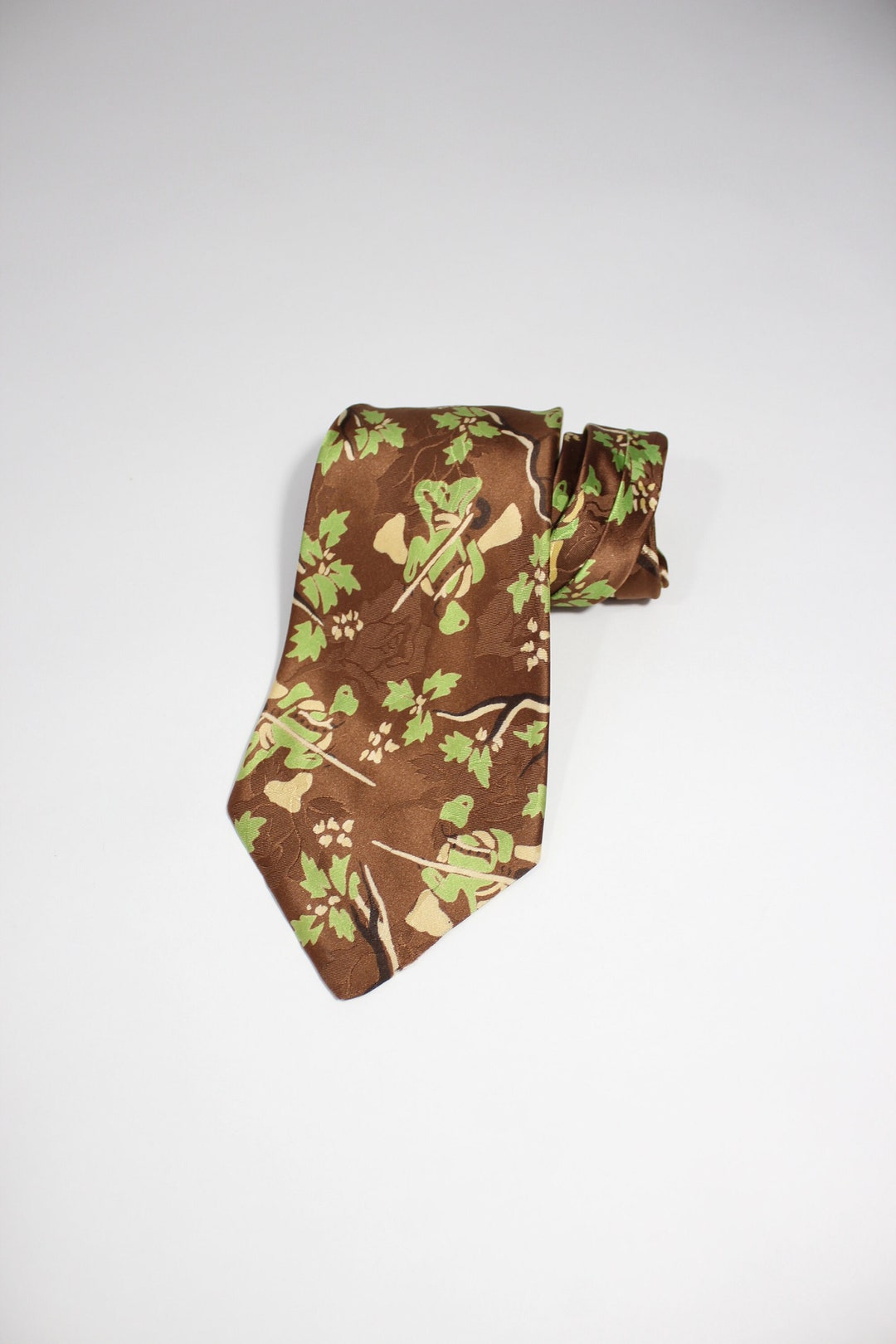 Rare 1940s Floral Tie. Vintage. Copper Green Cream Abstract Pattern Tie ...