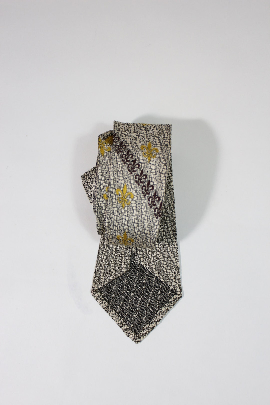 1960s Vintage Mod Dress Tie. Gray White Brown Gold Textured With Stripe ...