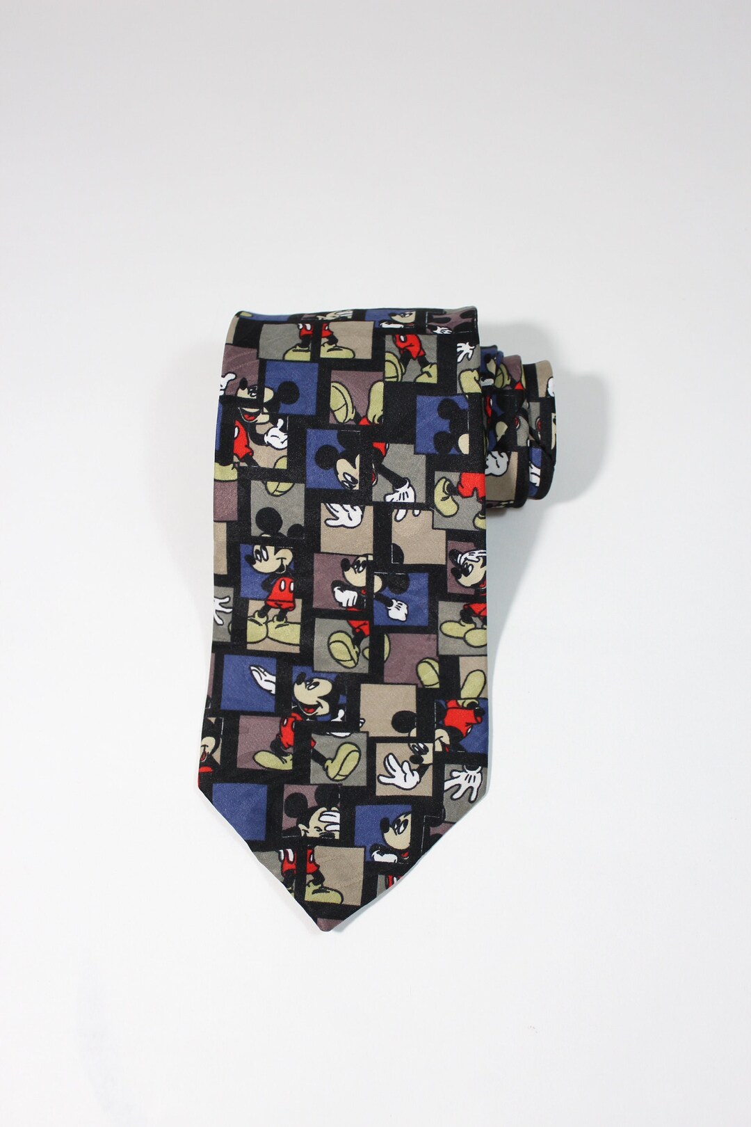 Mickey Mouse Vintage Disney Pattern Tie. Black Tie With Blue Red Beige ...