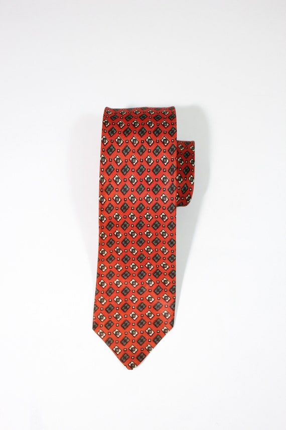 1940s 50s Diamond Pattern Design Silk Dress Tie. Red … - Gem