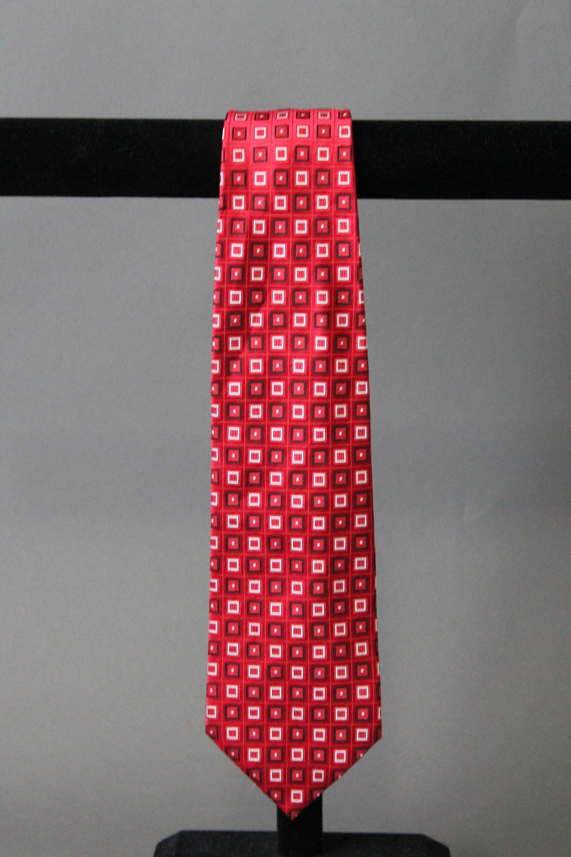 Mens Dress Tie. Red Black White Square Geo Square Pattern Tie. | Etsy