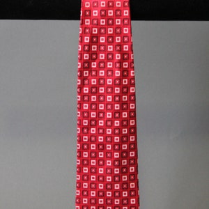 Mens Dress Tie. Red Black White Square Geo Square Pattern Tie. Silk Tie ...