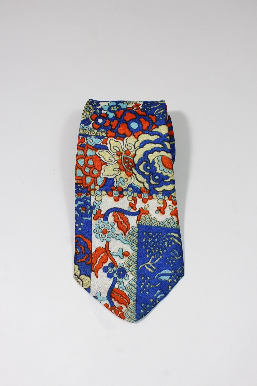 Vintage 1960s 70s Mod Tie. Floral Abstract Pattern Dress Tie. Blue Tie ...