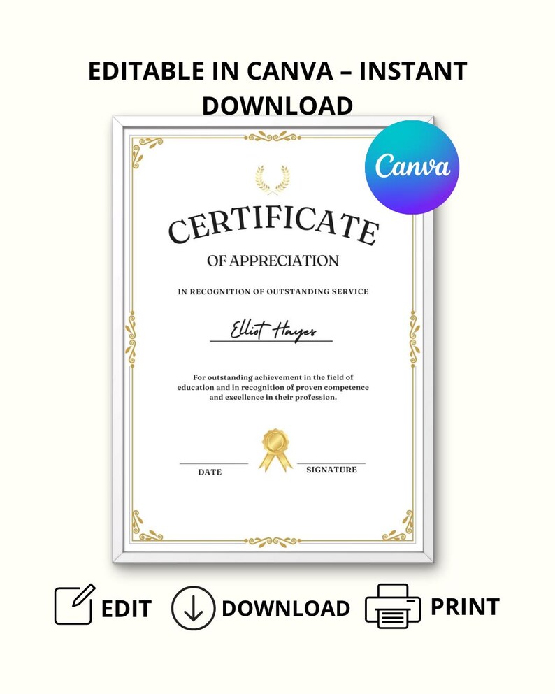 Editable Certificate of Appreciation Template | Printable Award ...