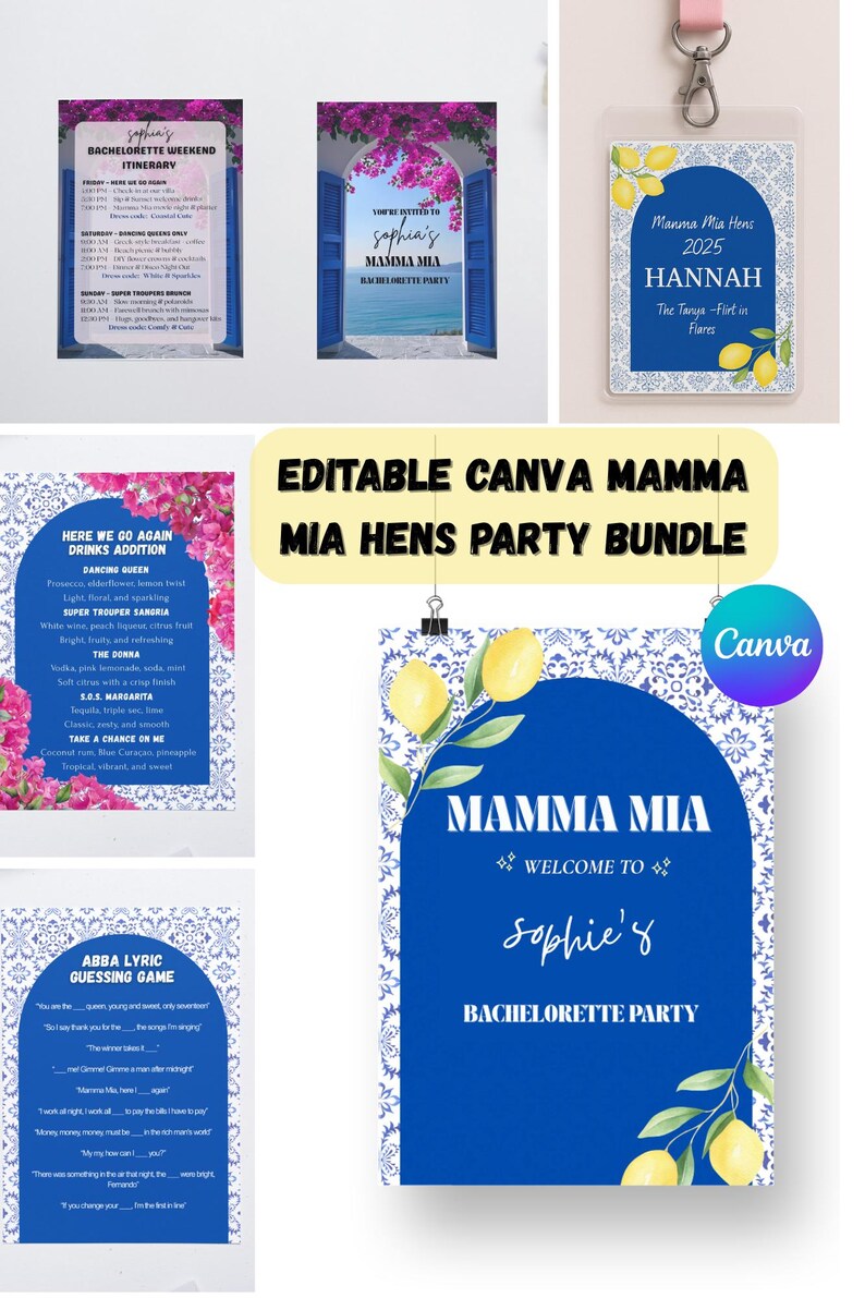 Editable Mamma Mia Hen Party Bundle – ABBA Themed Canva Templates for ...