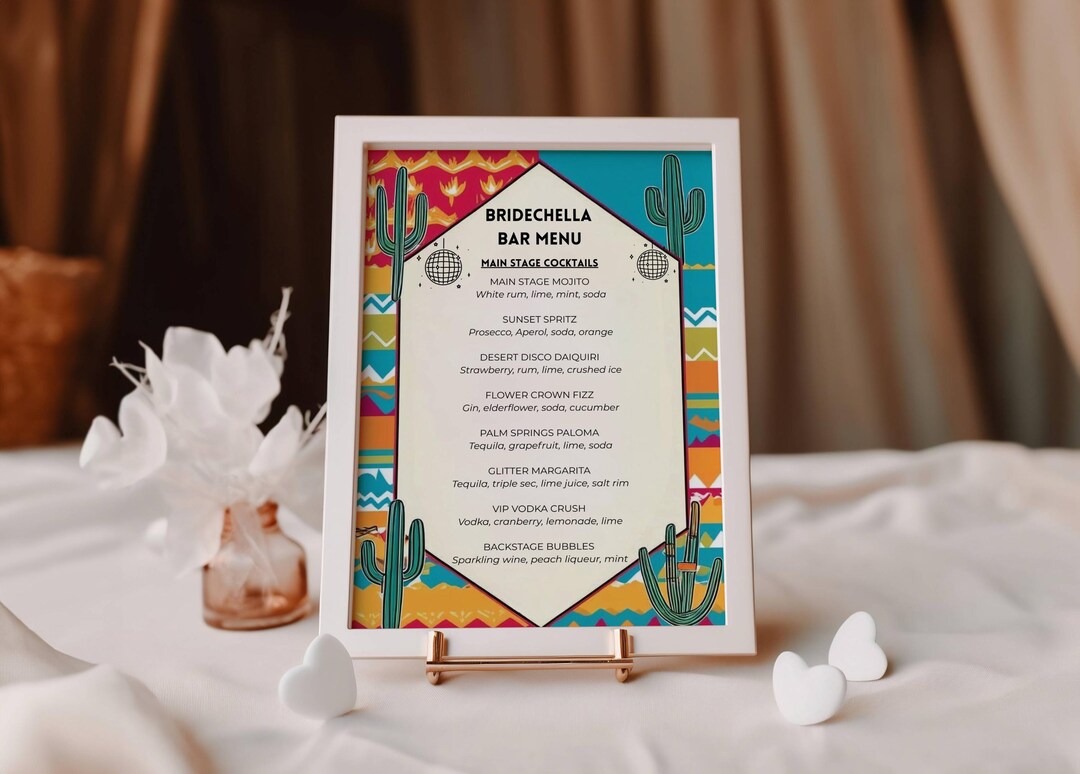 Coachella Bar Menu Sign – Editable Canva Template, Festival-themed ...