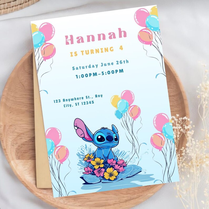 Editable Stitch Birthday Party Invitation Template | Editable and ...