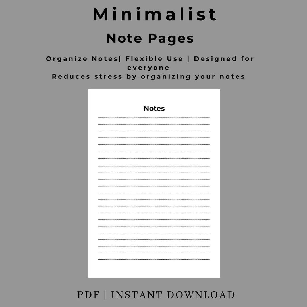 Minimalist Printable Note Pages | 2 Designs, 3 Sizes (A5, Half Letter ...