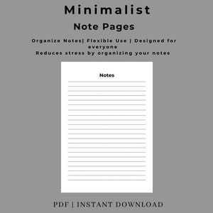 Minimalist Printable Note Pages | 2 Designs, 3 Sizes (A5, Half Letter ...