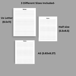 Minimalist Printable Note Pages | 2 Designs, 3 Sizes (A5, Half Letter ...