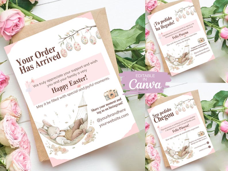 Editable Easter Thank You Card Template – Bunny Floral Small Business ...