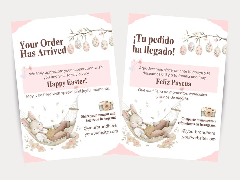 Editable Easter Thank You Card Template – Bunny Floral Small Business ...