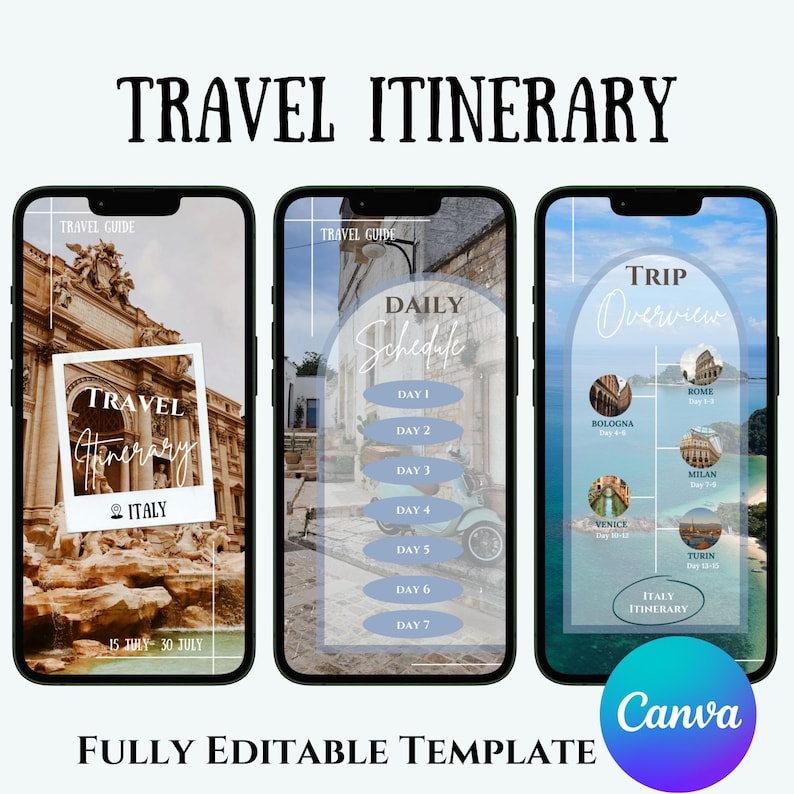 Travel Itinerary Template | Mobile Travel Planner | Editable Italy ...
