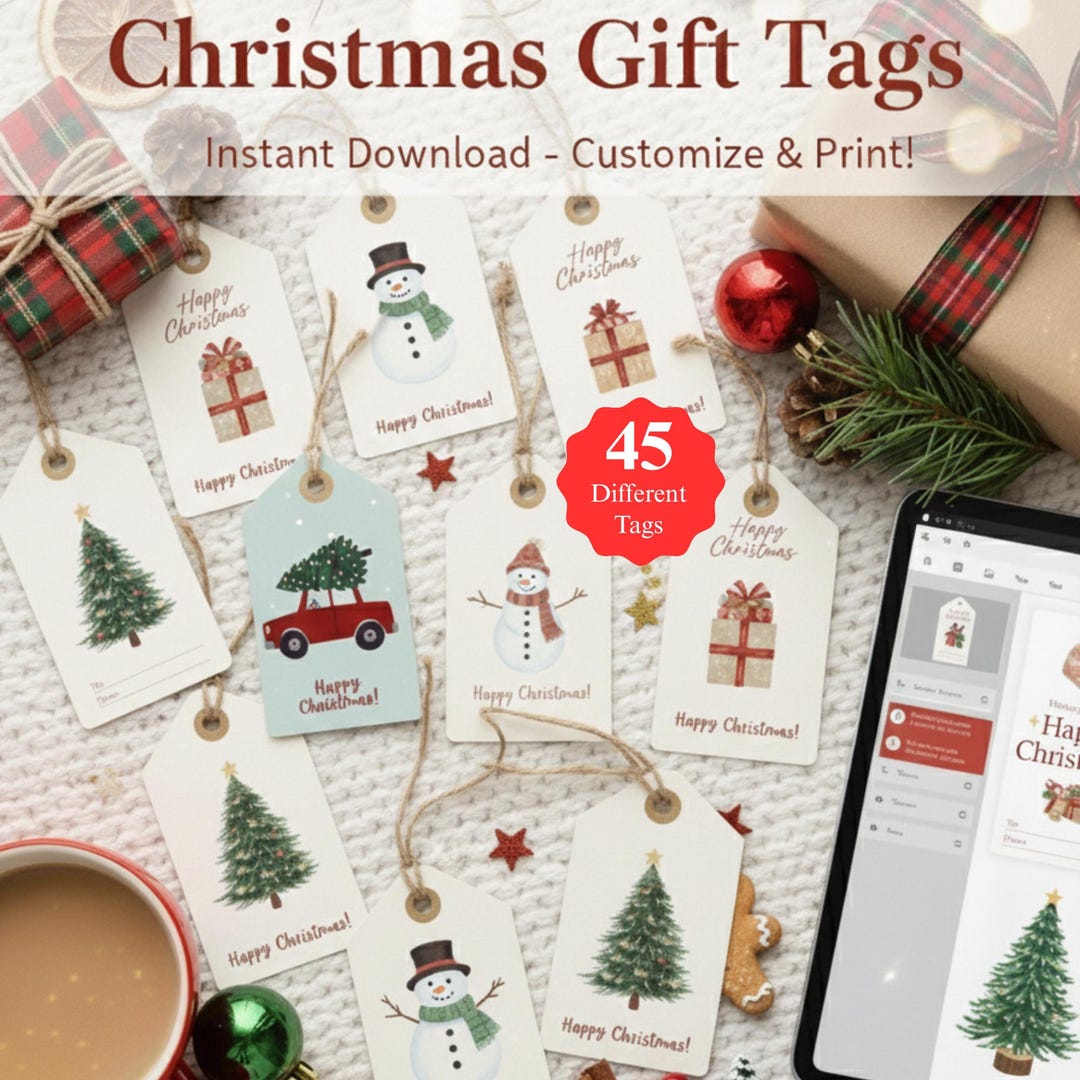 Editable Christmas Gift Tags Template Bundle | Watercolor Holiday Gift ...