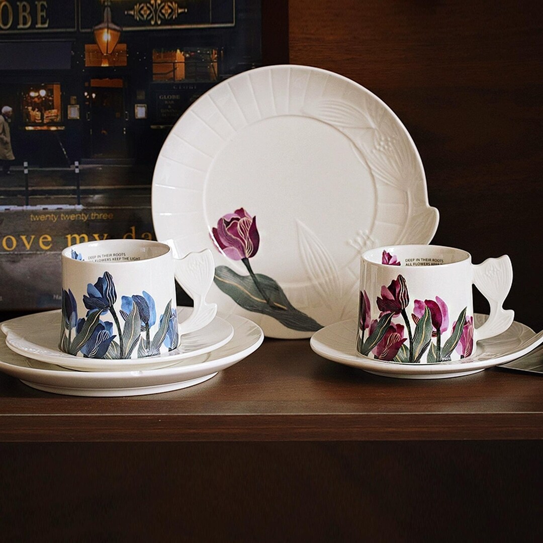 Tulip Coffee Cup Saucer Set – Luxury Couple's Tea Cup for Home, Office ...