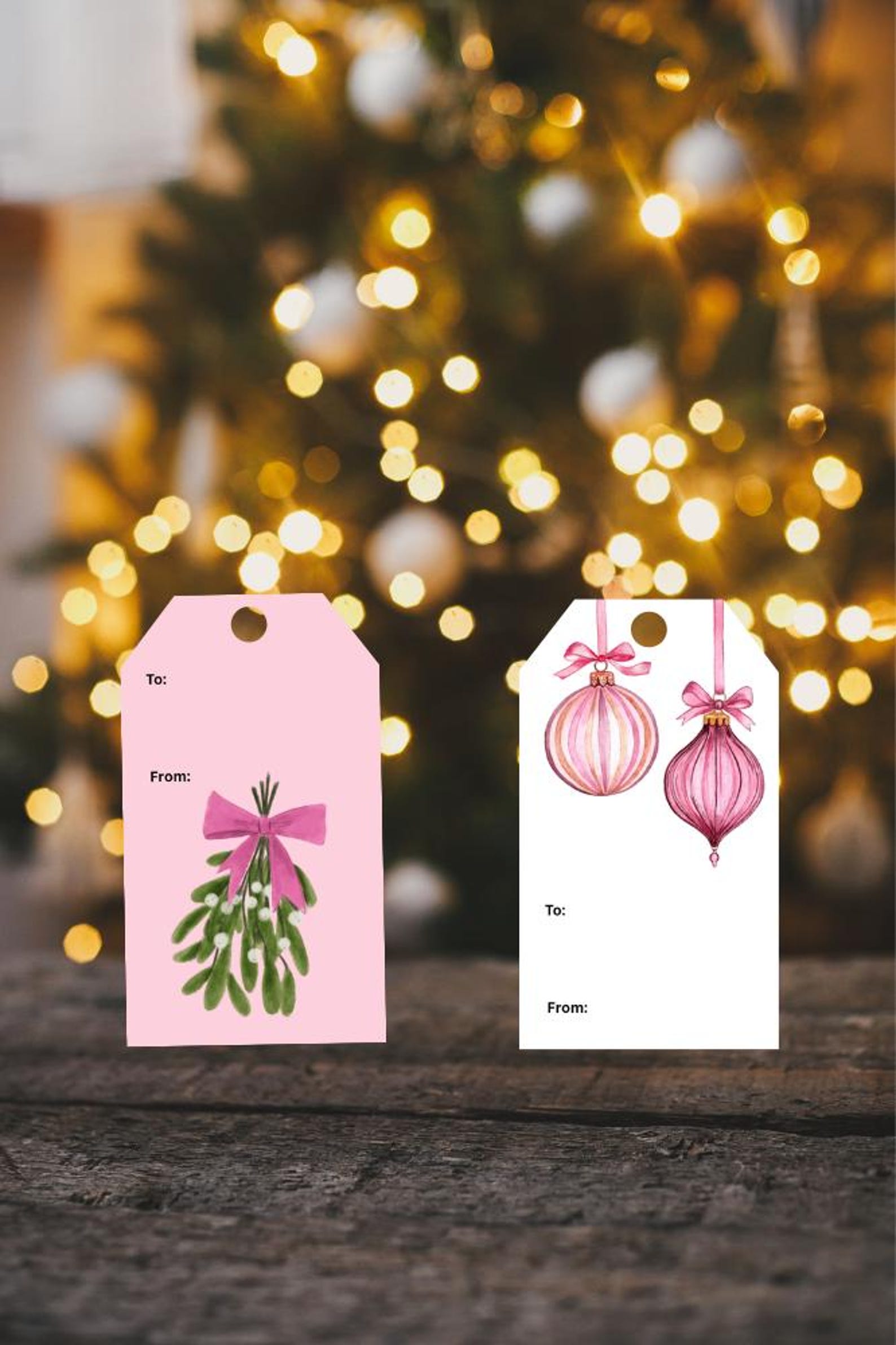 Pink Christmas Gift Tags | Printable Holiday Labels (digital Download ...