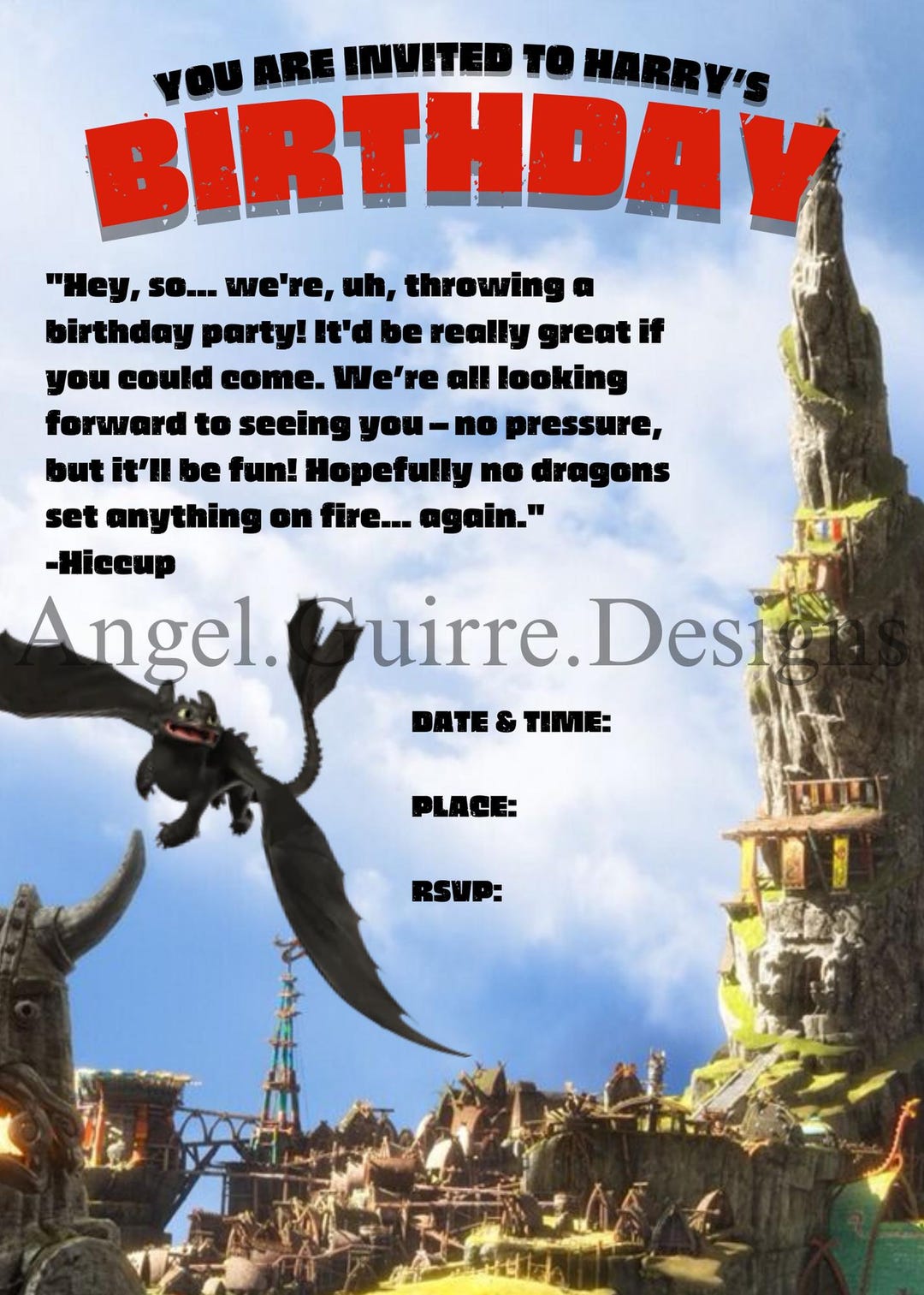 How to Train Your Dragon Party Invite Template - Etsy
