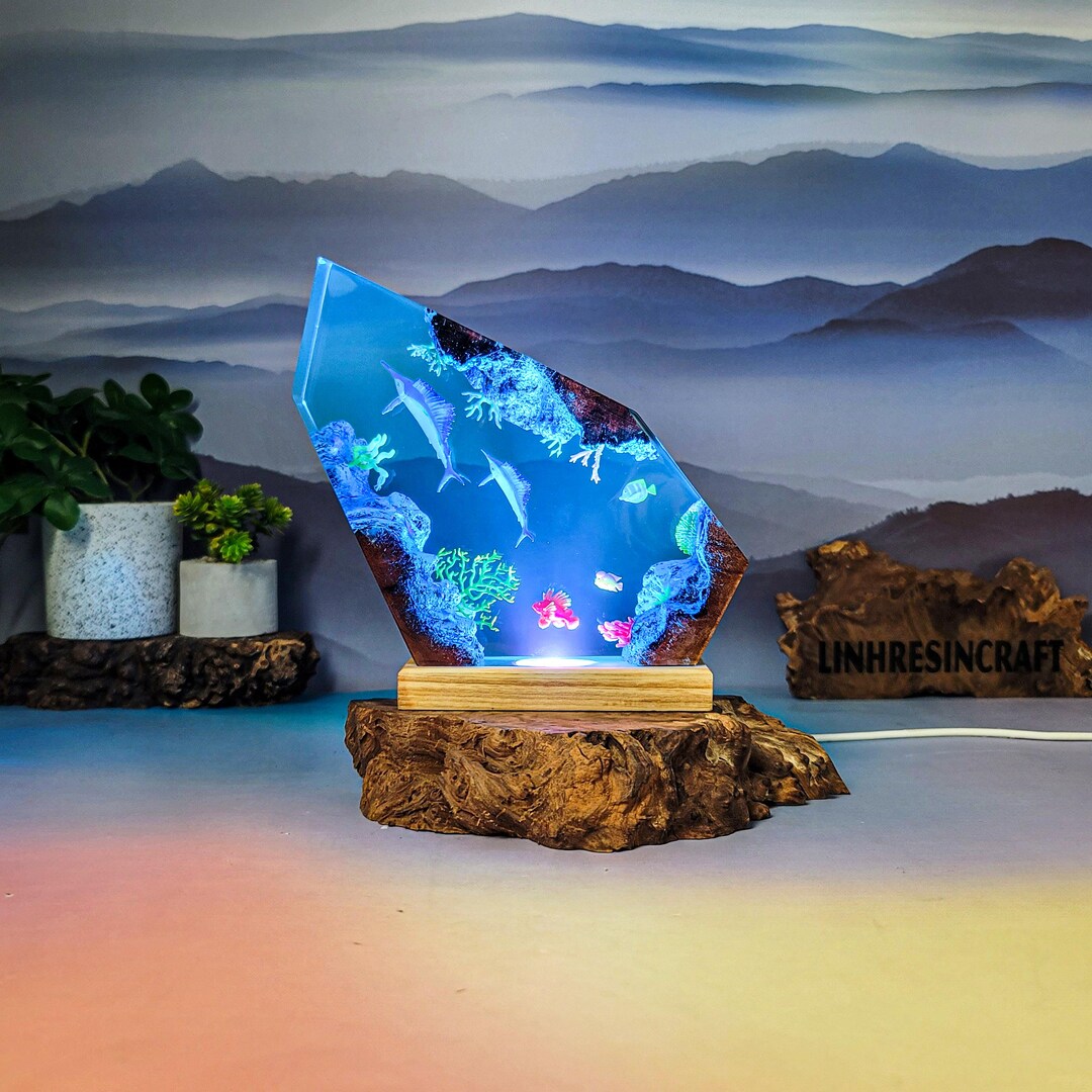 SA15 Linhresincraft Ocean Serenity Resin Lamp, Majestic Sea Wave Lamp ...