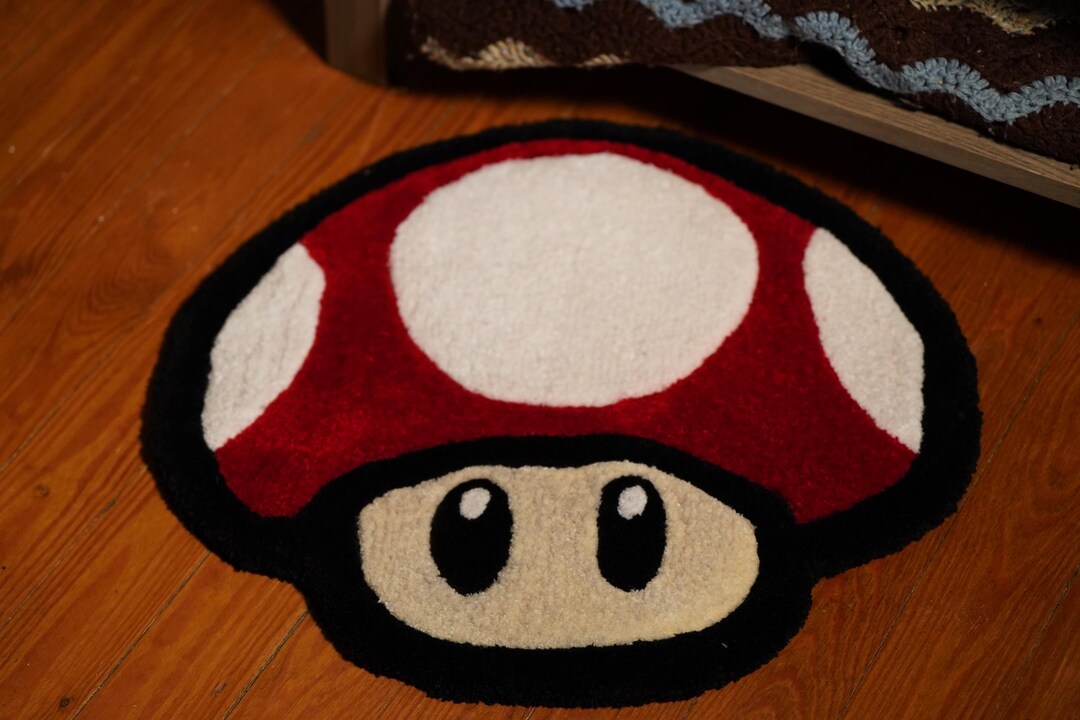 Mario Inspired Toad Handmade Tufted Mushroom Rug, Gaming Decor, Rug ...