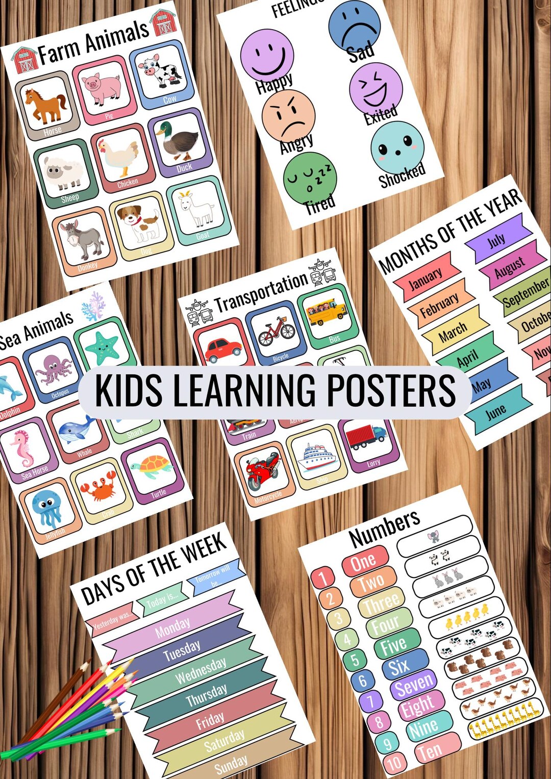 15 Kids Learning Posters , for Children , Parents, Teachers . INSTANT ...