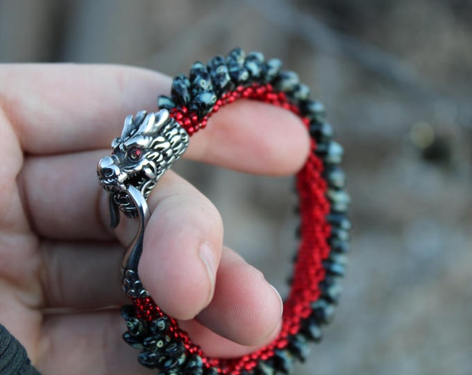 Picasso Black and Red Beaded Dragon Bracelet - Etsy