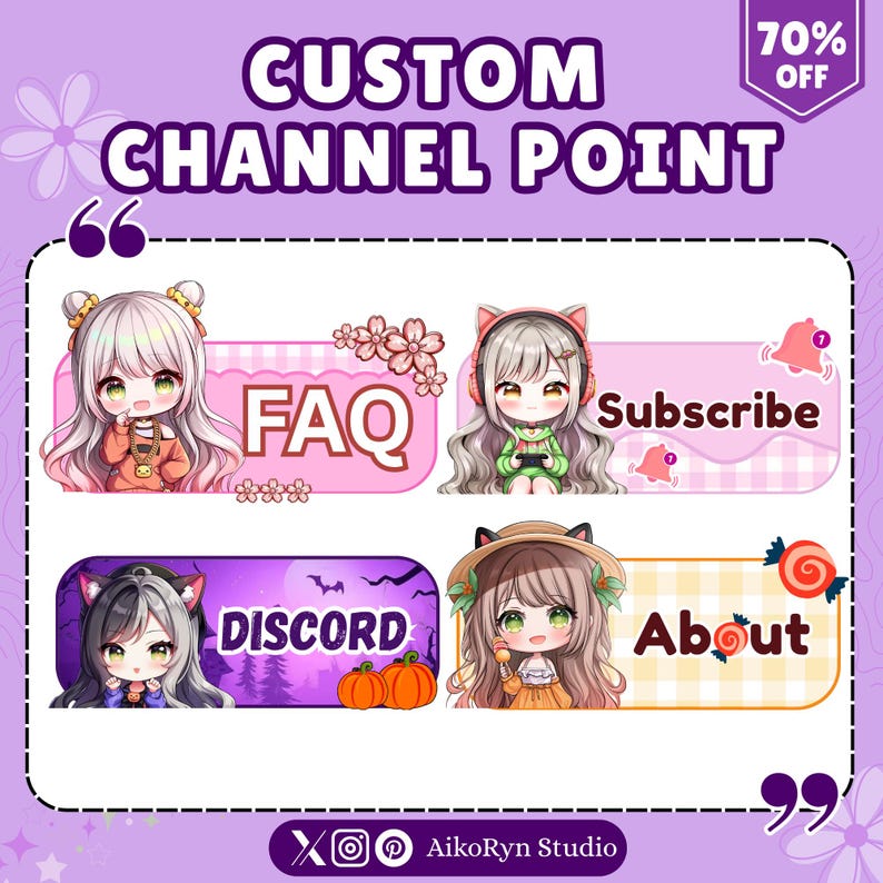 Custom Chibi Anime Twitch Panels: Personalized Vtuber Stream Design - Etsy