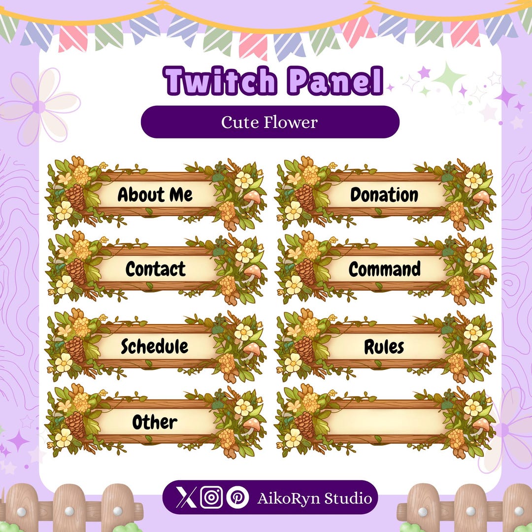 Cute Flower Twitch Panels | Cozy Floral Stream Overlay Pack | Cute ...