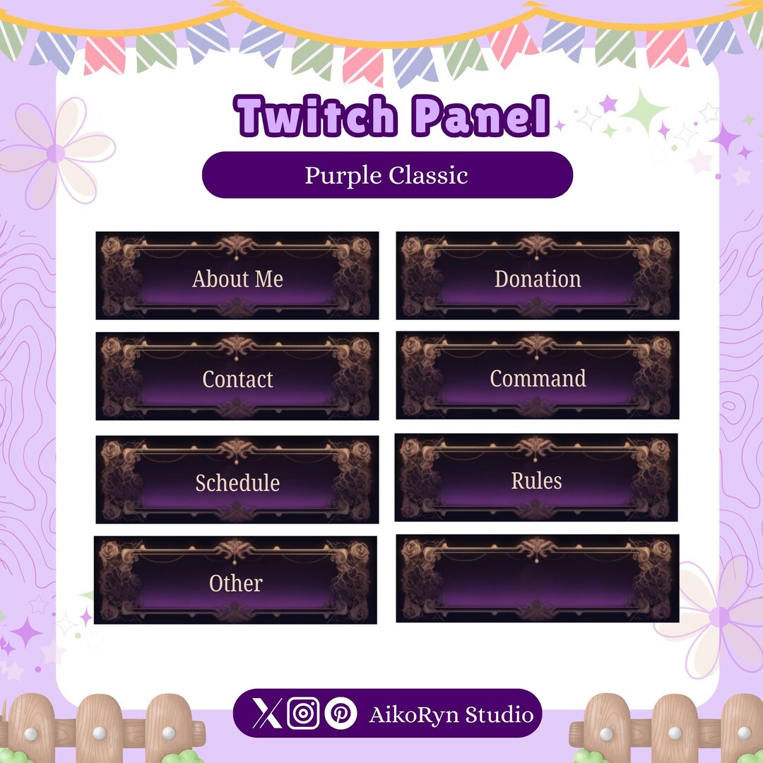 Cozy Purple Classic Twitch Panels, Twitch Overlay, Twitch Panel Pack ...