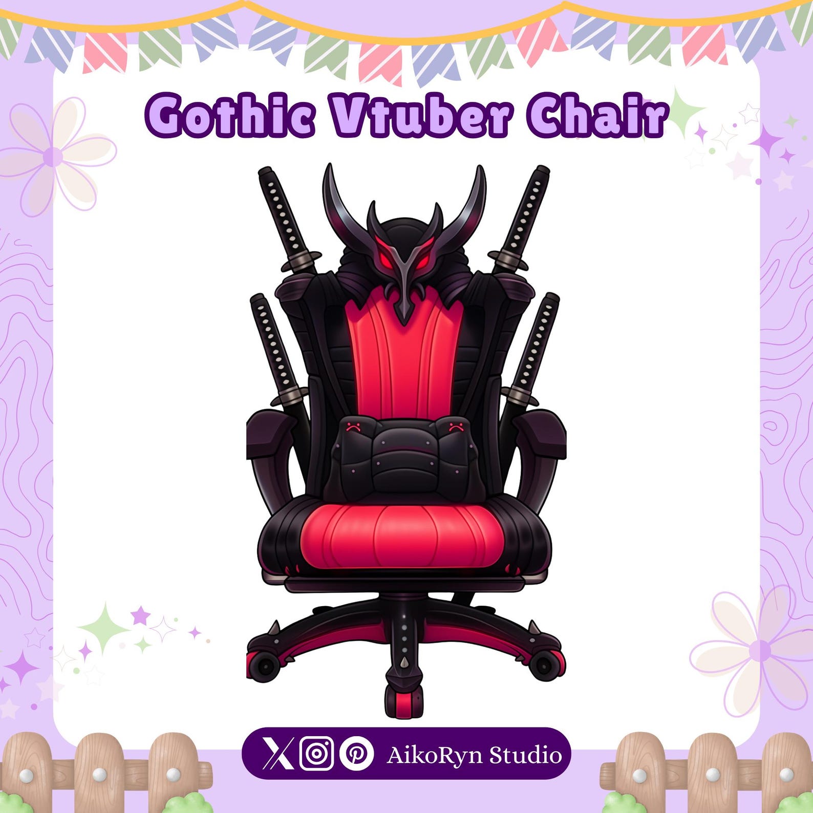 Samurai Gothic Vtuber Chair PNG | Vtube Studio Prop | Dark Gamer Throne ...