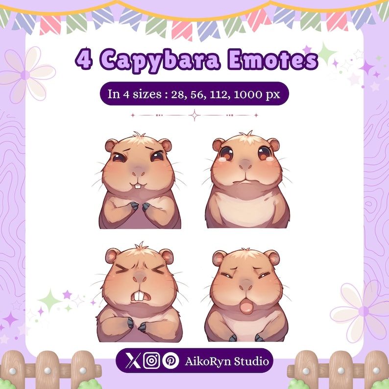 Chibi Capybara Emotes, Cute 4x Twitch & Discord Emote Pack for ...