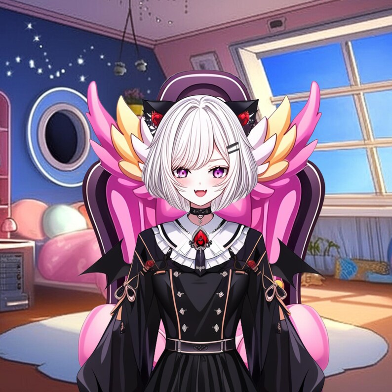 Pink Winged Vtuber Gaming Chair PNG | Cute Stream Overlay Asset With ...