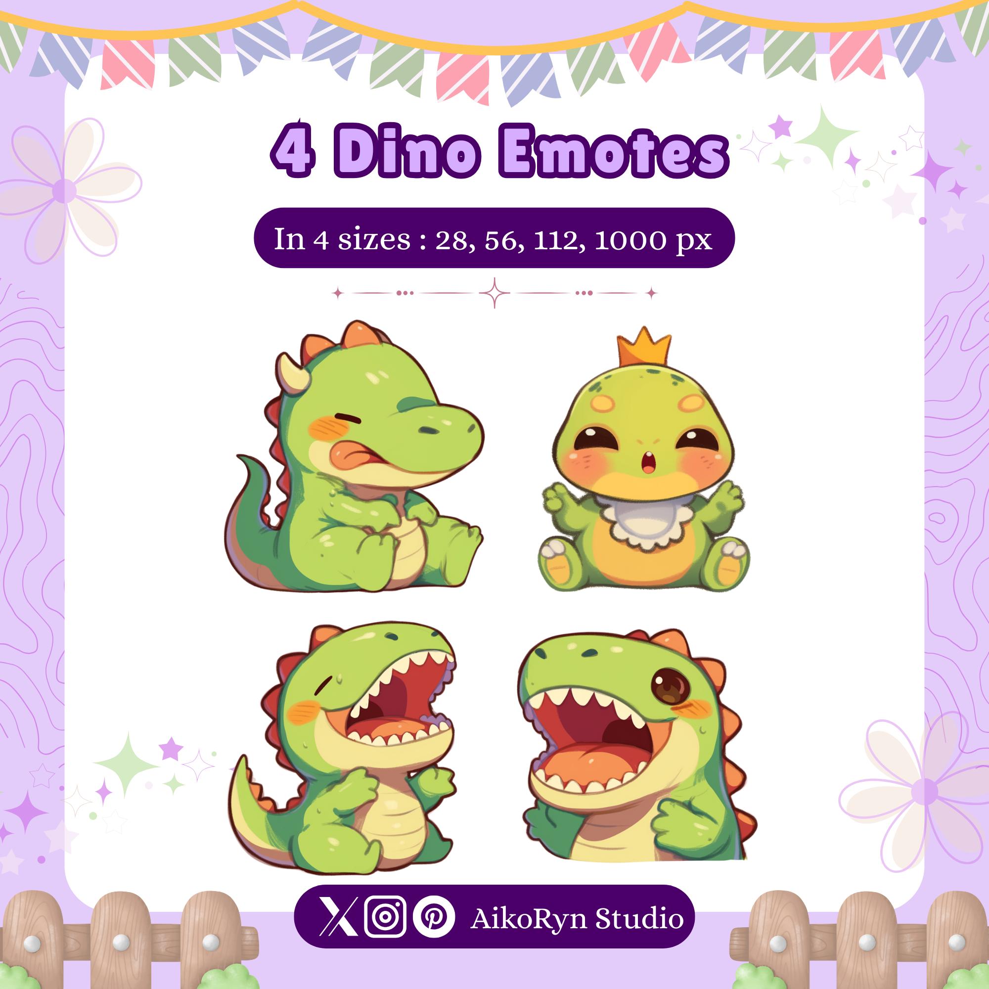 Chibi Cute Dino Twitch Emote Pack 4x, Twitch Emotes, Animal Emotes ...