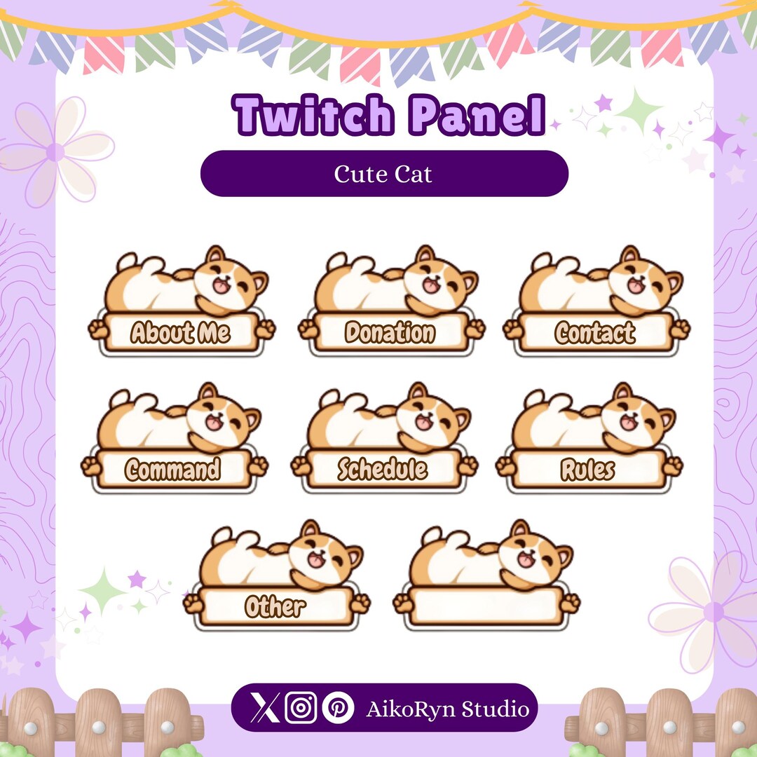 Cozy Cat Twitch Panels: Lofi Kawaii Stream Overlay (PNG Digital ...