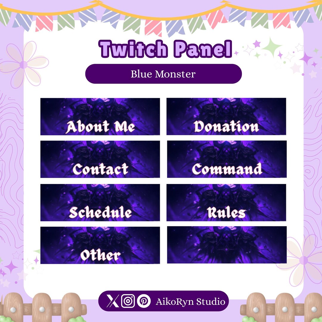 Cozy Blue Monster Twitch Panels, Twitch Overlay, Twitch Panel Pack ...
