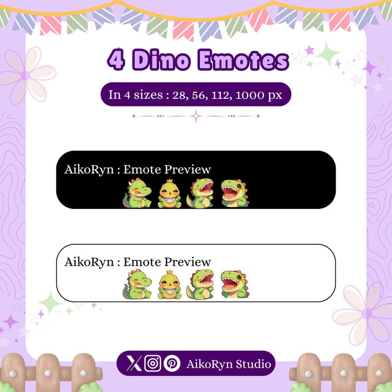 Chibi Cute Dino Twitch Emote Pack 4x, Twitch Emotes, Animal Emotes ...