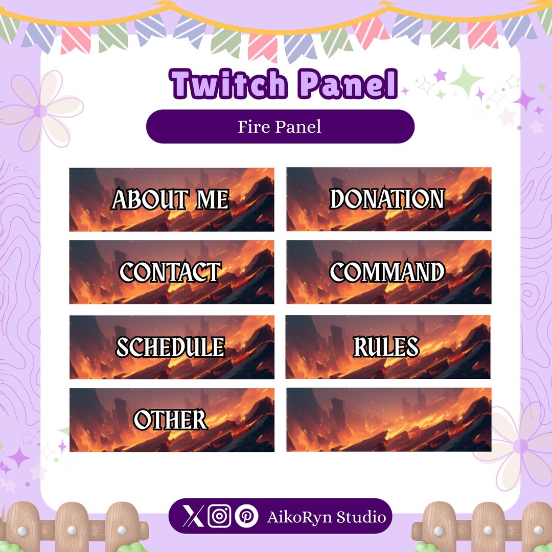 Fire Panel Twitch Panels, Twitch Panel Pack, Kawaii Twitch Panels ...