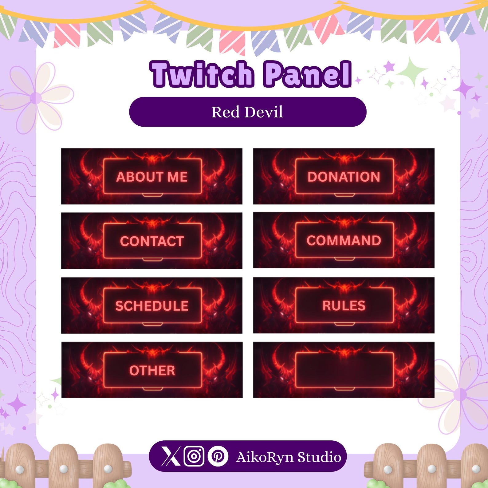 Red Devil Twitch Panels, Twitch Overlay, Twitch Panel Pack, Gothic ...