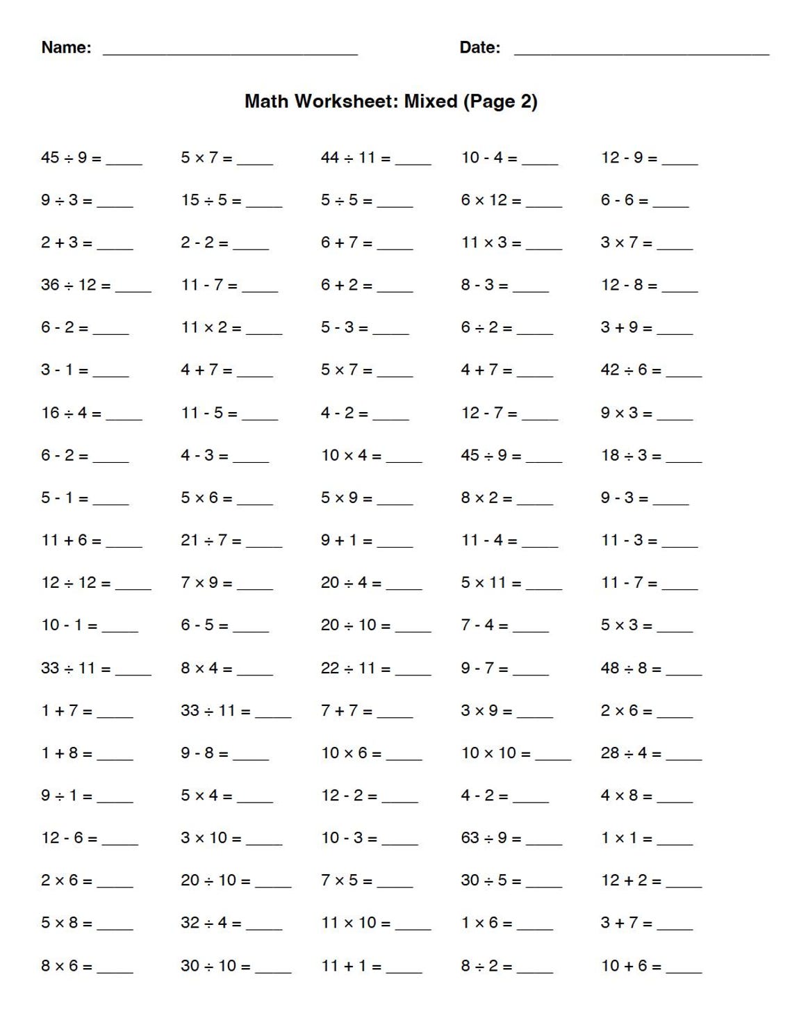 10 Mixed Math Worksheets | Addition, Subtraction, Multiplication ...