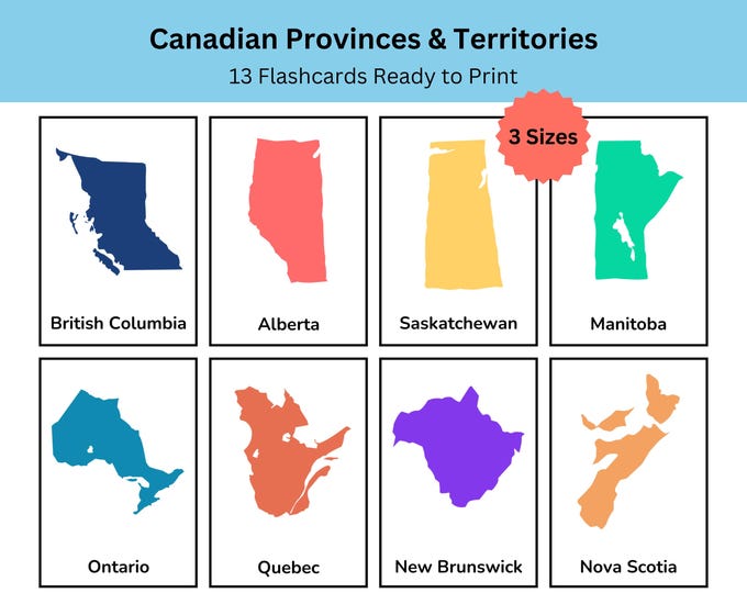 Canadian Provinces & Territories Flashcards – Colourful Geography ...