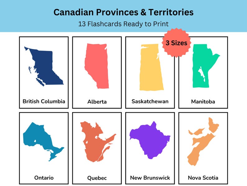 Canadian Provinces & Territories Flashcards – Colourful Geography ...