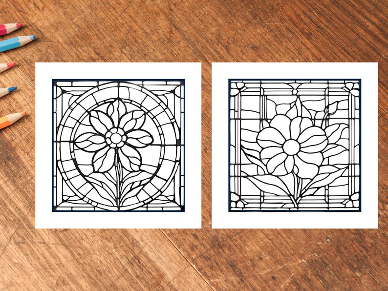 10 Stained Glass Flower Coloring Pages – Printable PDF | Intricate ...