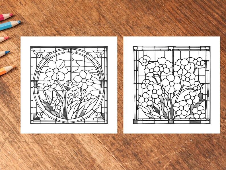 10 Stained Glass Flower Coloring Pages – Printable PDF | Intricate ...