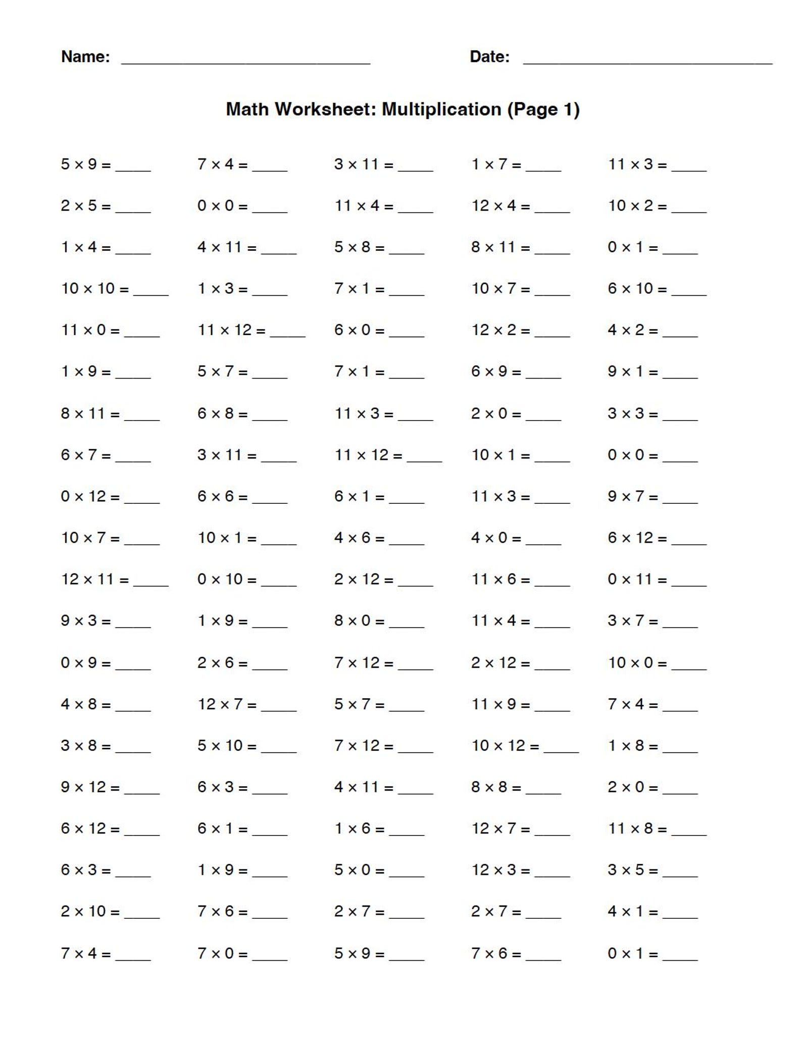 50 Multiplication Math Worksheets | 100 Problems per Page | Math Drills ...