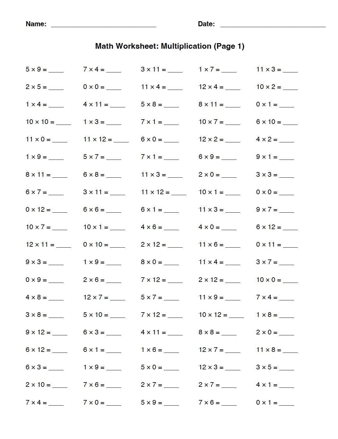 50 Multiplication Math Worksheets | 100 Problems per Page | Math Drills ...