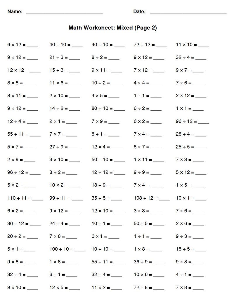 Multiplication & Division Worksheets: Math Drills, 100 Problems ...