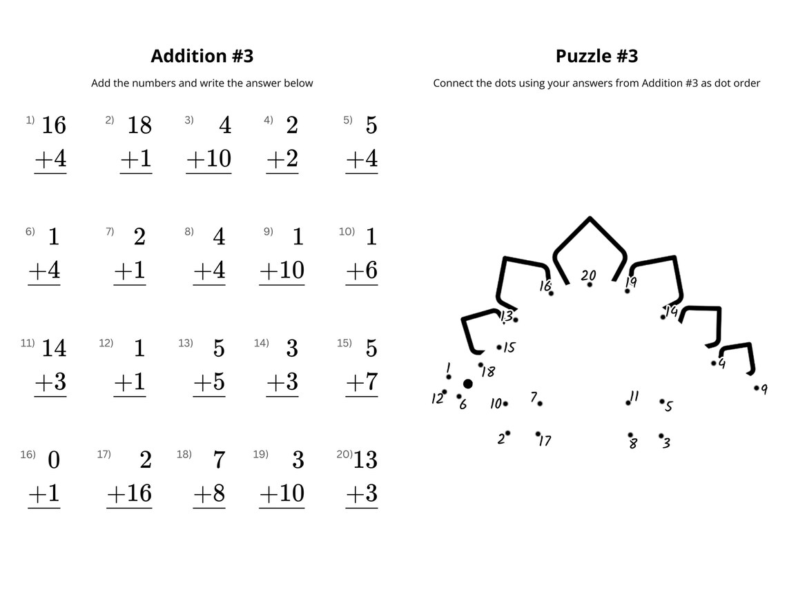 Grade 1 Math Addition & Connect the Dots Worksheets (digital Download ...