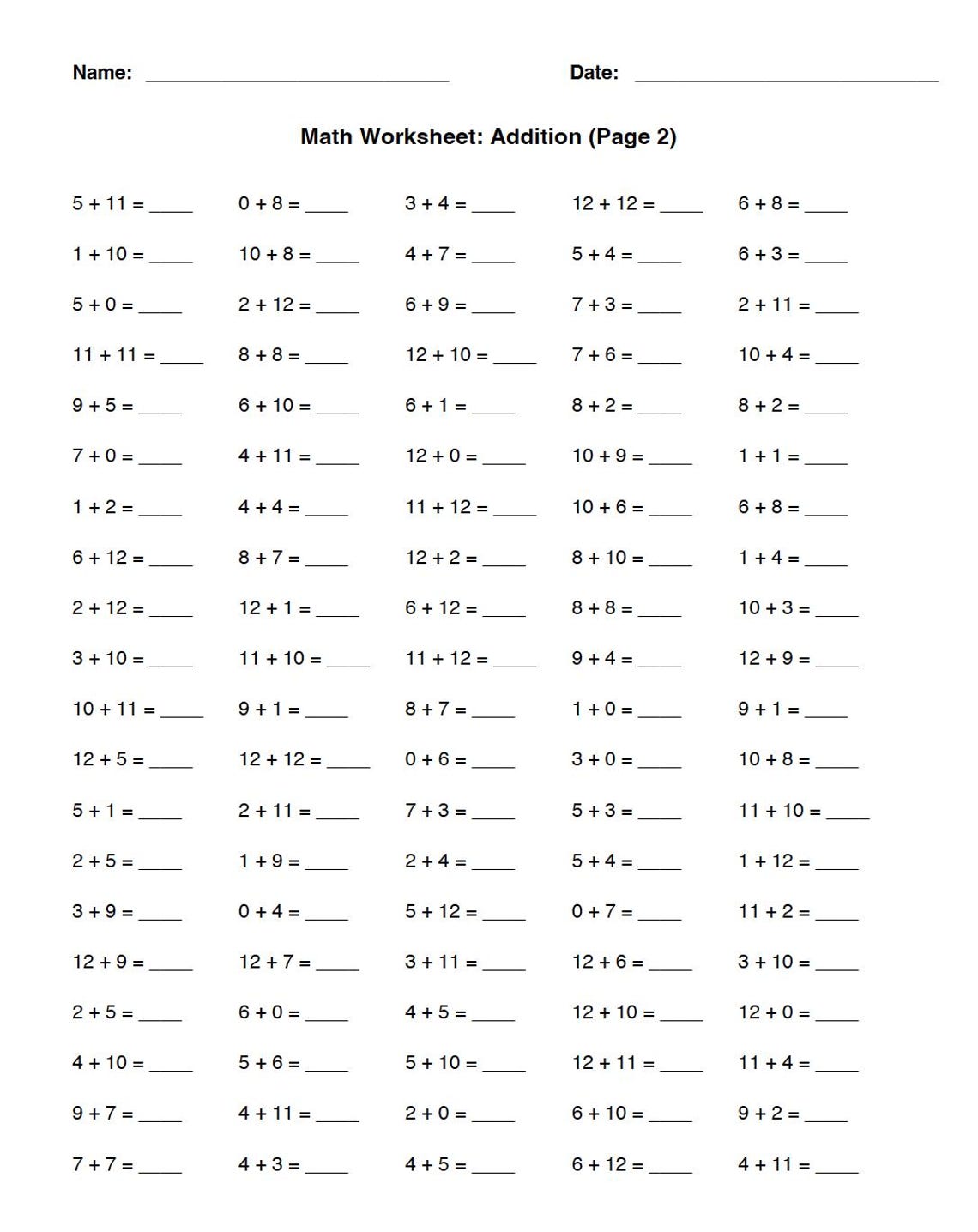Addition Math Worksheets: 10 Pages, 100 Problems (printable PDF) - Etsy