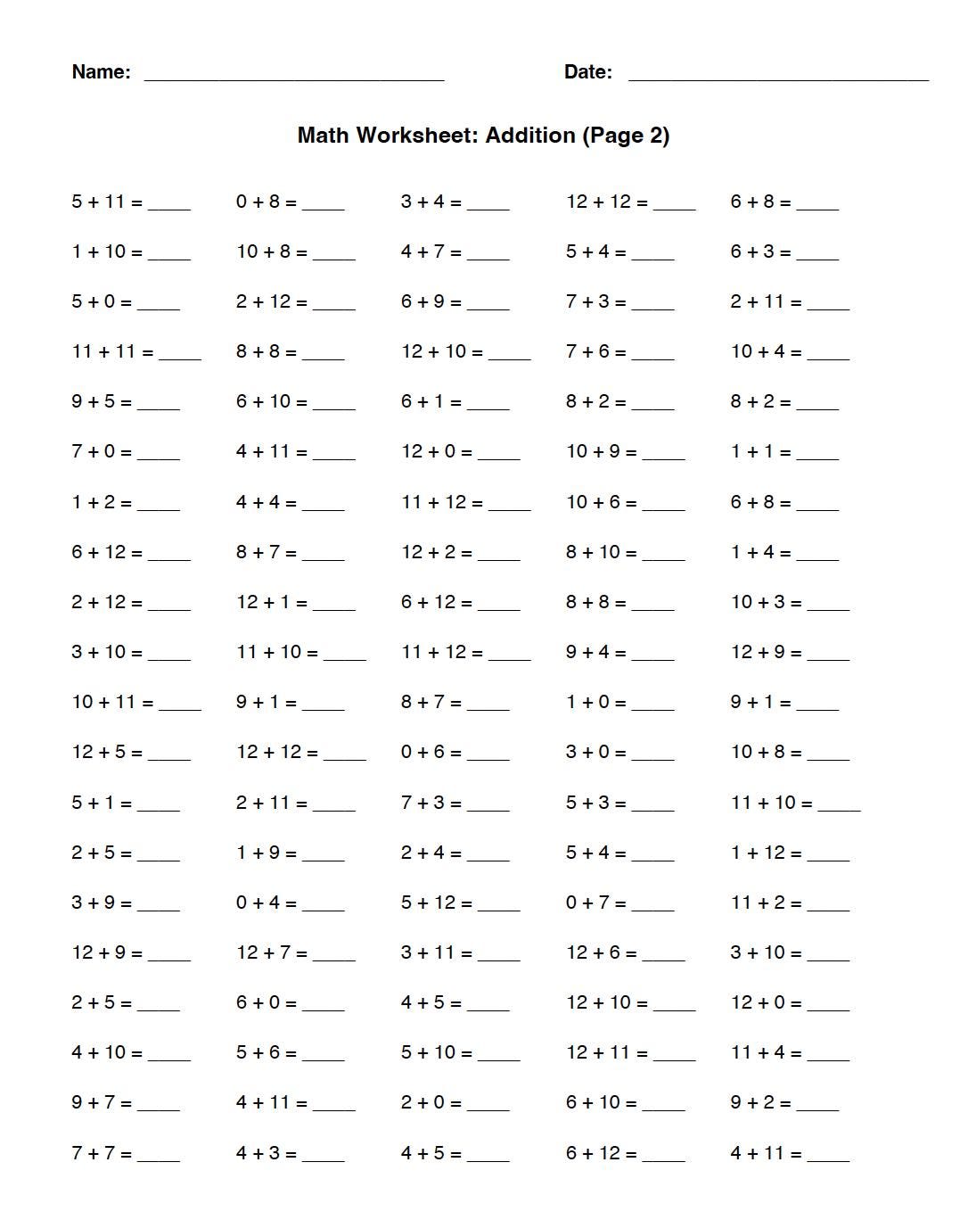 10 Addition Math Worksheets | 100 Problems per Page | Math Drills ...