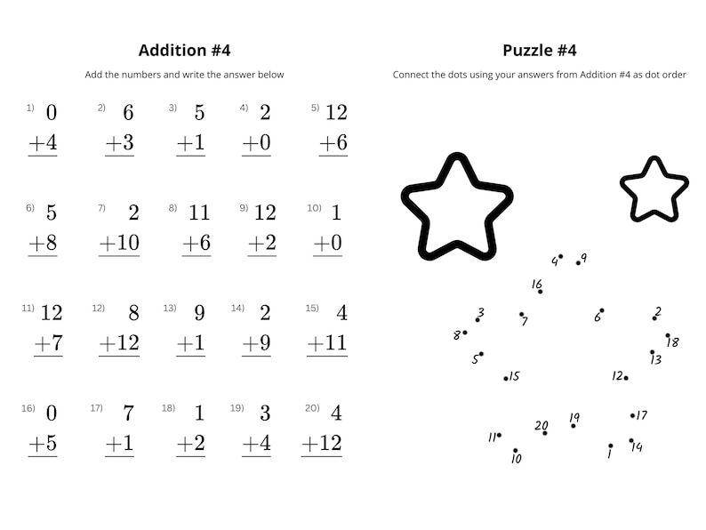 Grade 1 Math Addition & Connect the Dots Worksheets (digital Download ...