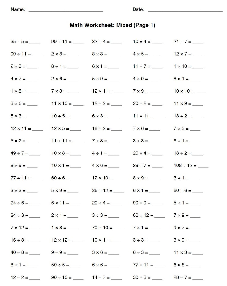Multiplication & Division Worksheets: Math Drills, 100 Problems ...
